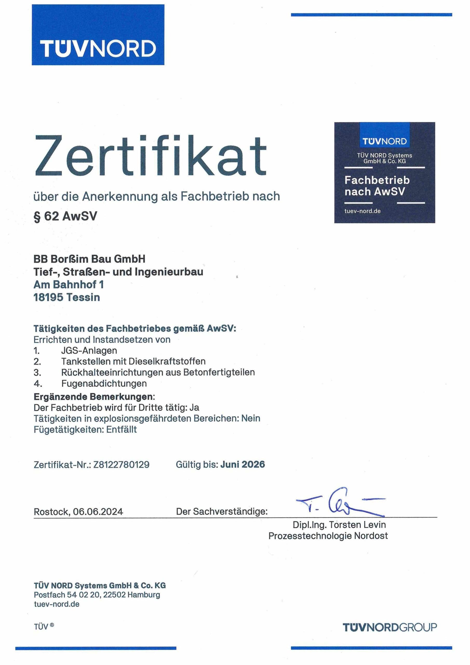 Zertifikate – BB Borßim Bau GmbH